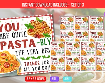Editable You Are Pasta-bly the Best Square Gift Tags, Pasta Dinner ...