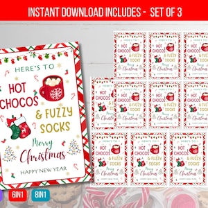 EDITABLE Hot Chocs & Fuzzy Socks Tag, Christmas Gift Tag, Hot Chocolate ...
