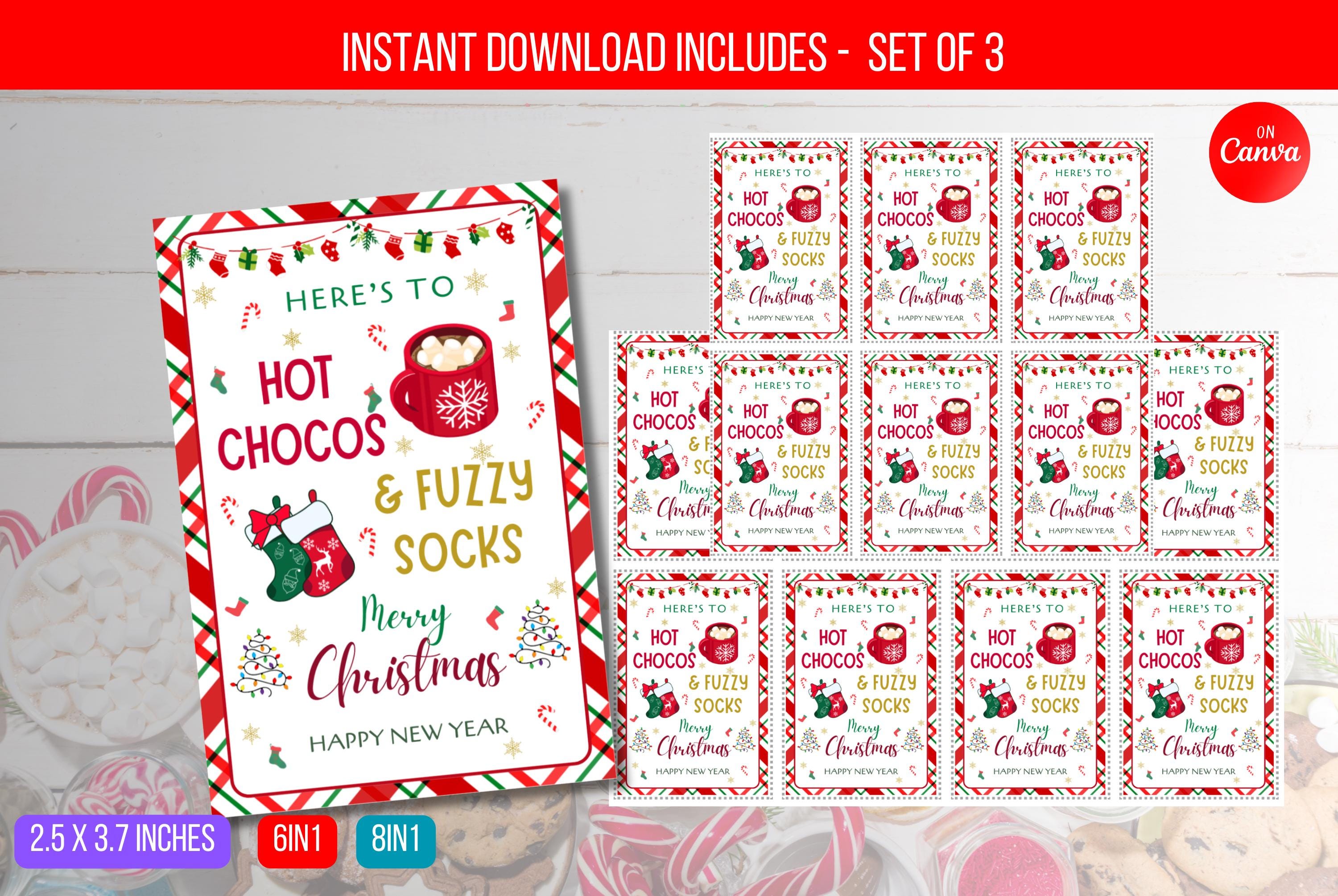 EDITABLE Hot Chocs & Fuzzy Socks Tag, Christmas Gift Tag, Hot Chocolate ...