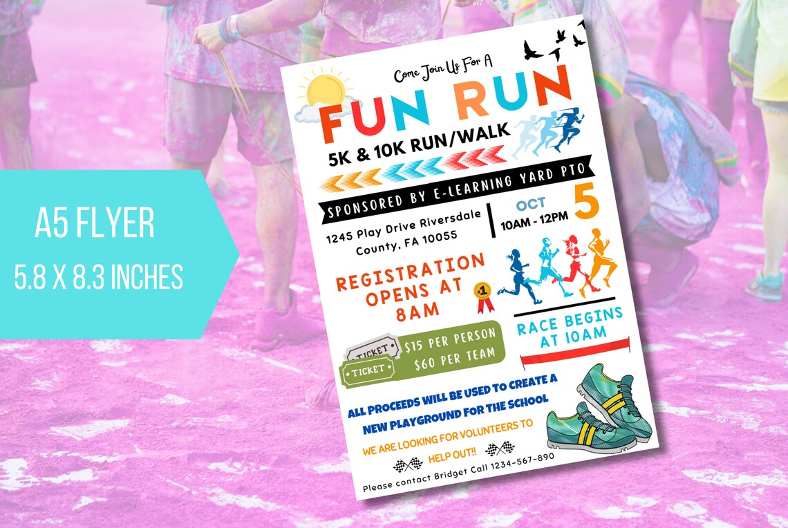 EDITABLE Color Run Invitation Flyer, School Community Fundraiser Event ...