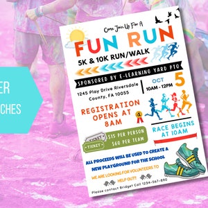 EDITABLE Color Run Invitation Flyer, School Community Fundraiser Event ...