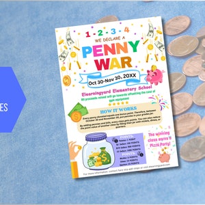 EDITABLE Penny War Fundraiser Flyer, Printable School Fundraiser Event ...