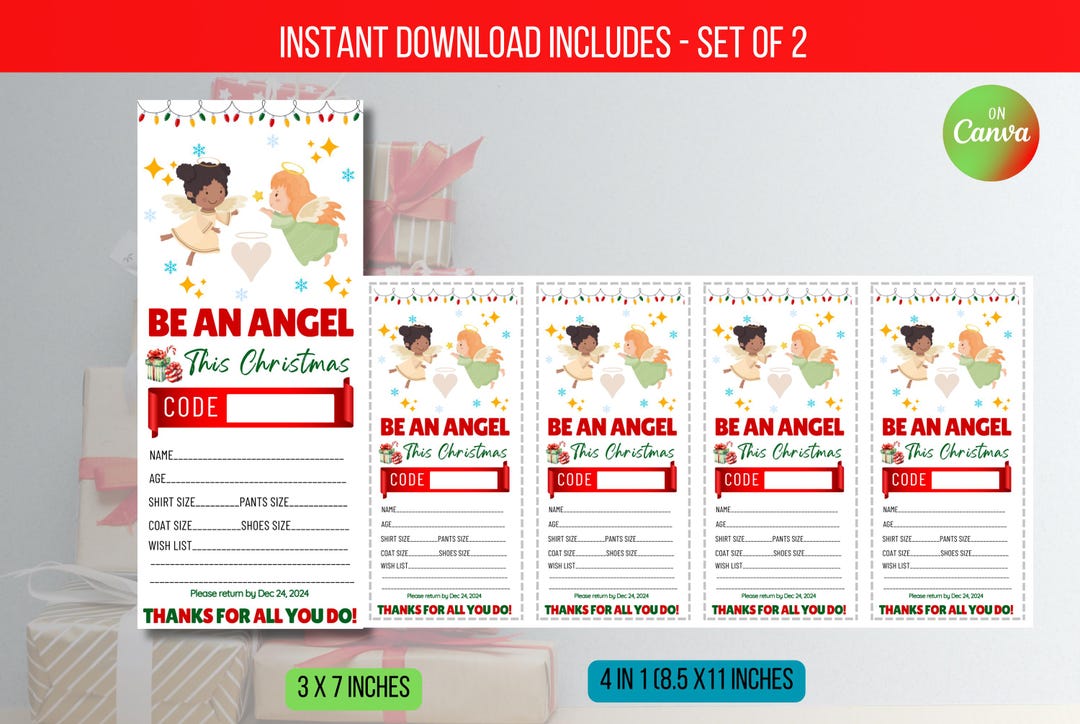 EDITABLE Christmas Giving Tree Gift Tag, Donation Slip With Angels ...