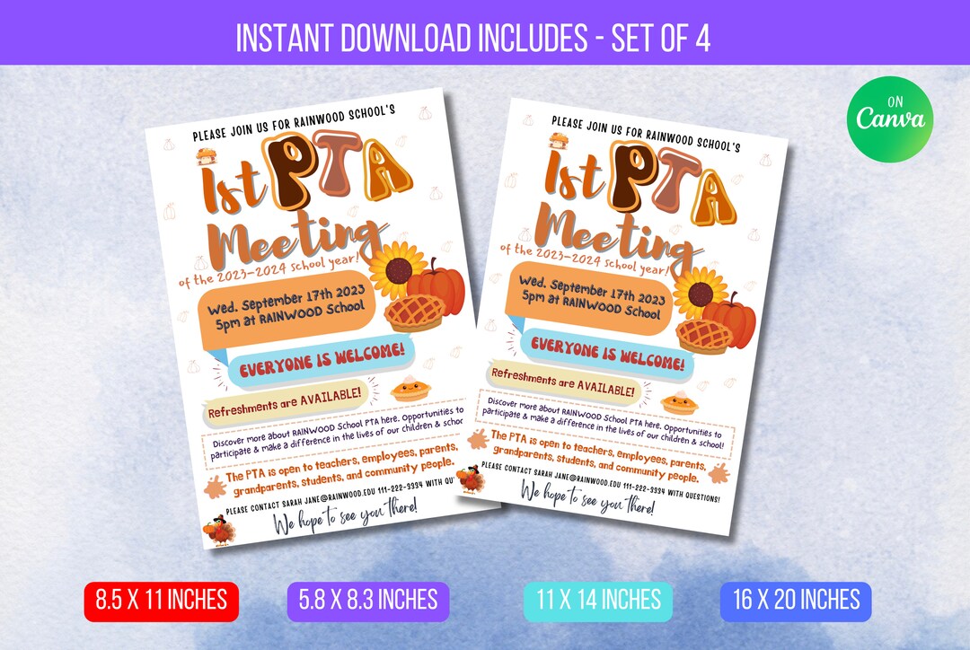 EDITABLE PTA Meeting Handout Flyer, School Information Meeting Flyer ...