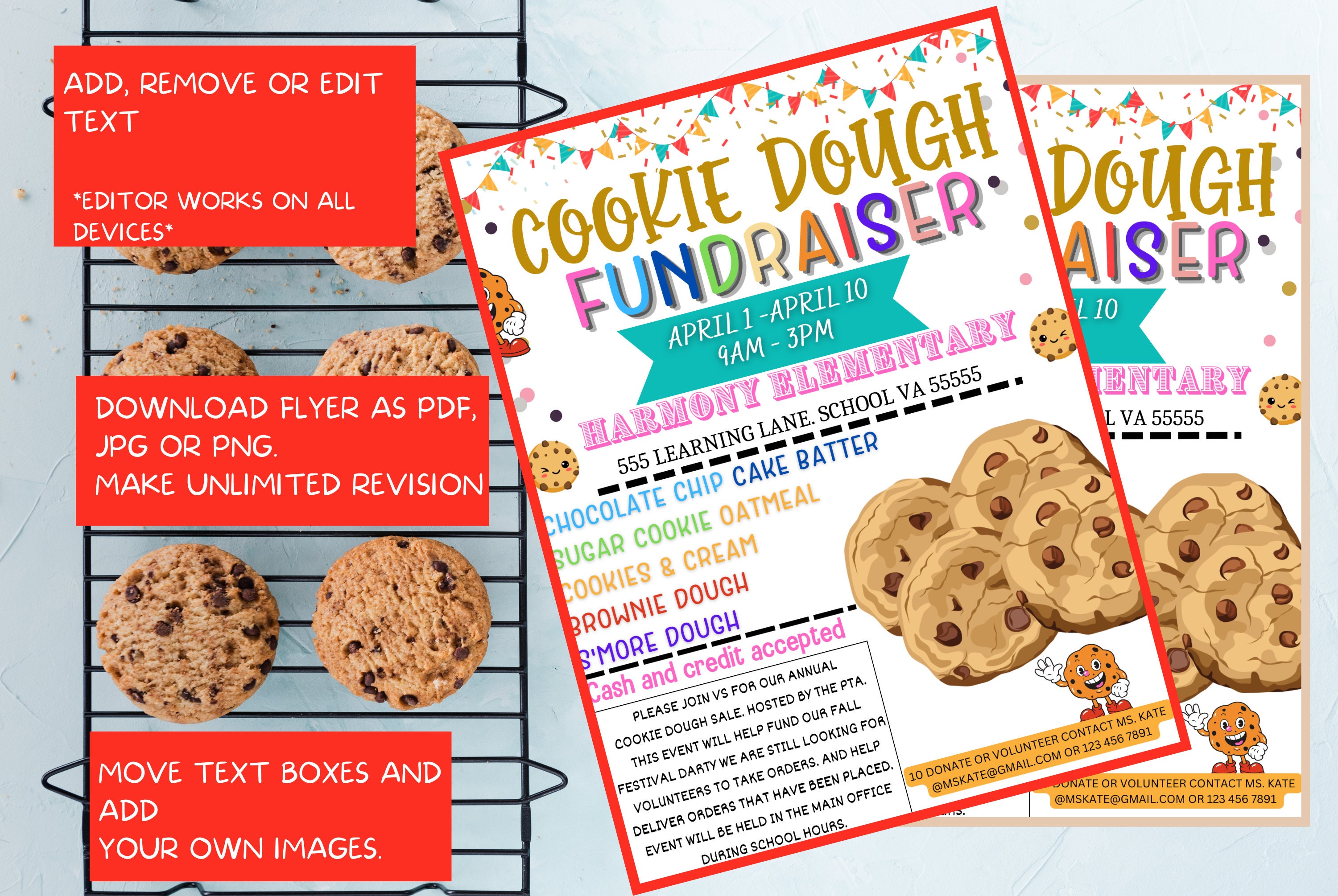 Cookie Dough Fundraiser Flyer, School PTA PTO Fundraising, Church ...