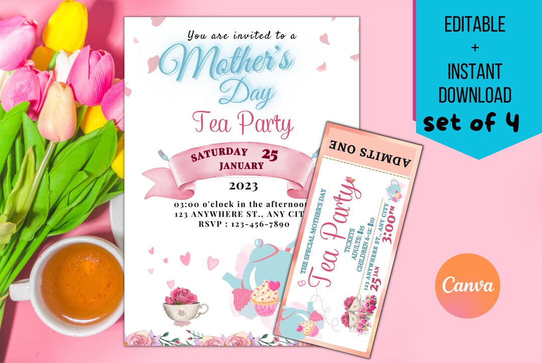 Mothers Day Tea Party Invitation With Tickets, Mother's Day Brunch ...
