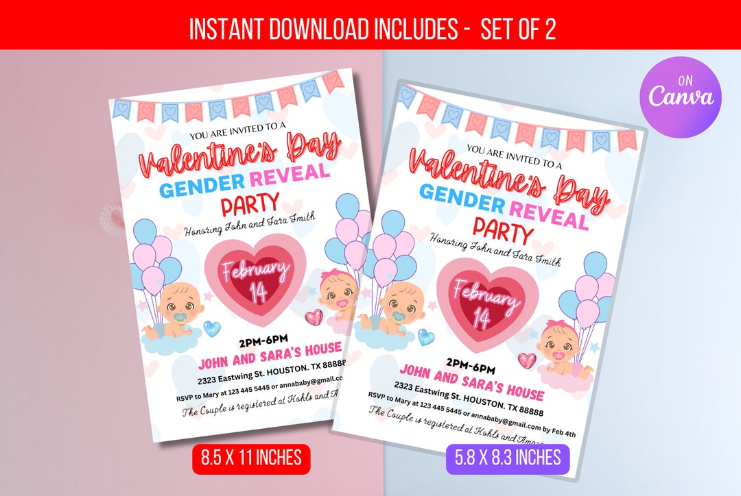 EDITABLE Valentines Day Reveal Party Flyer, Valentine Baby Reveal Party ...