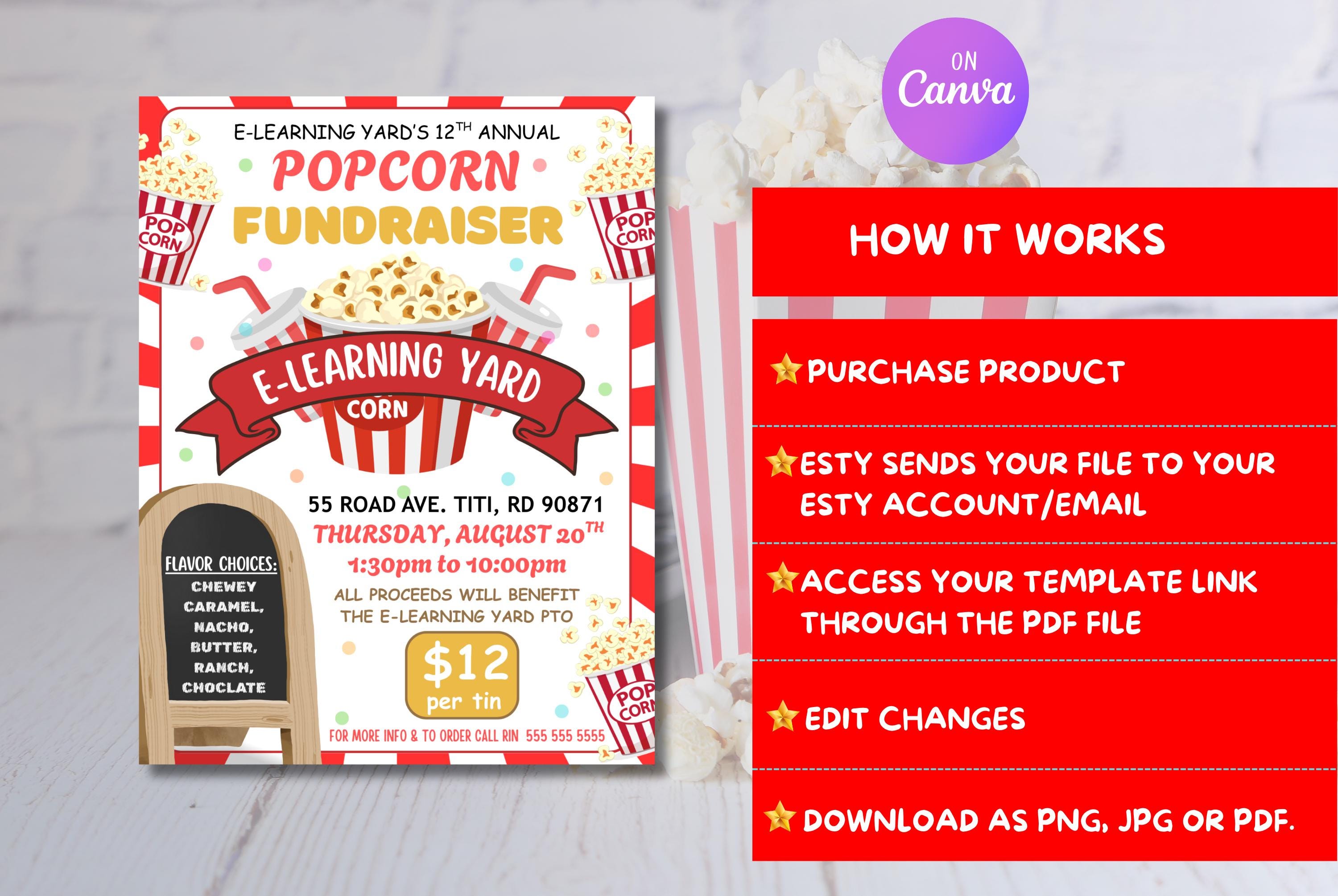 EDITABLE Popcorn Fundraiser Flyer Template, Non Profit Event Poster ...