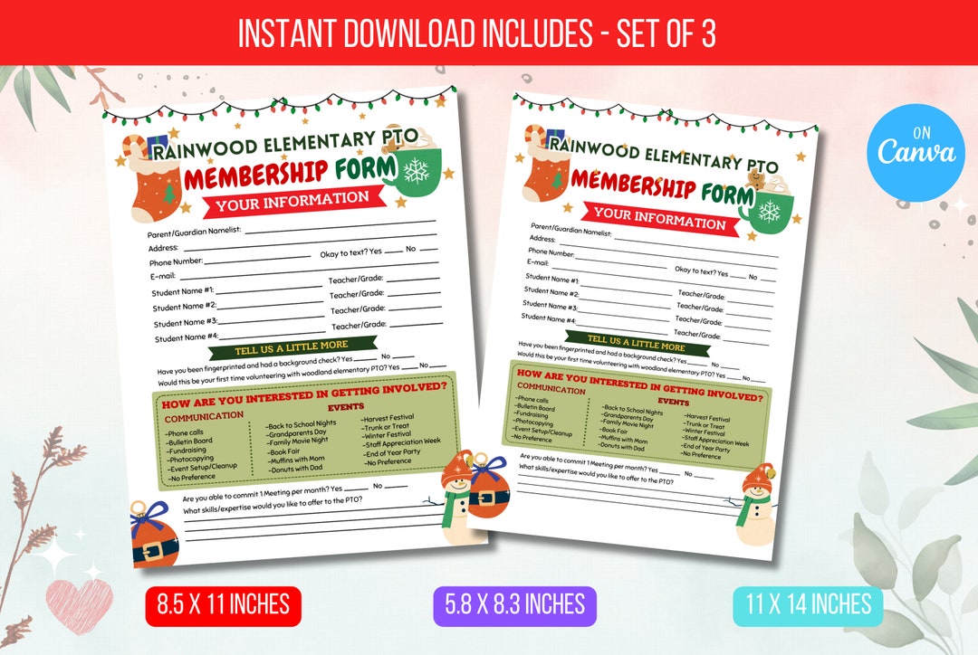 EDITABLE PTO PTA Membership Form, Pto/pta Parent Volunteer Sign up Form ...