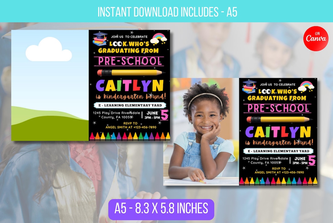 EDITABLE Look Who's Graduating, Graduation Invitation, Kindergarten ...