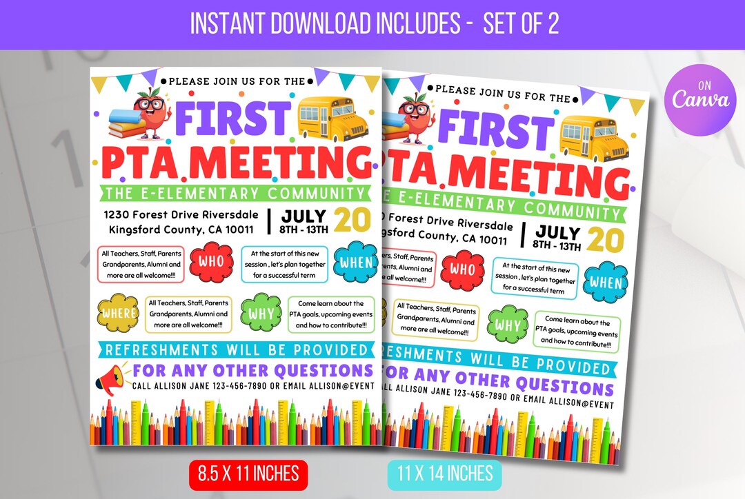 EDITABLE First PTA Meeting Handout Flyer, School Information PTO ...