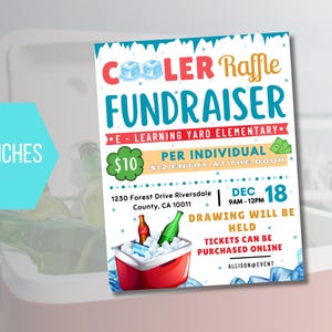 EDITABLE Cooler Raffle Ticket Fundraiser Flyer, School PTO PTA Flyer ...