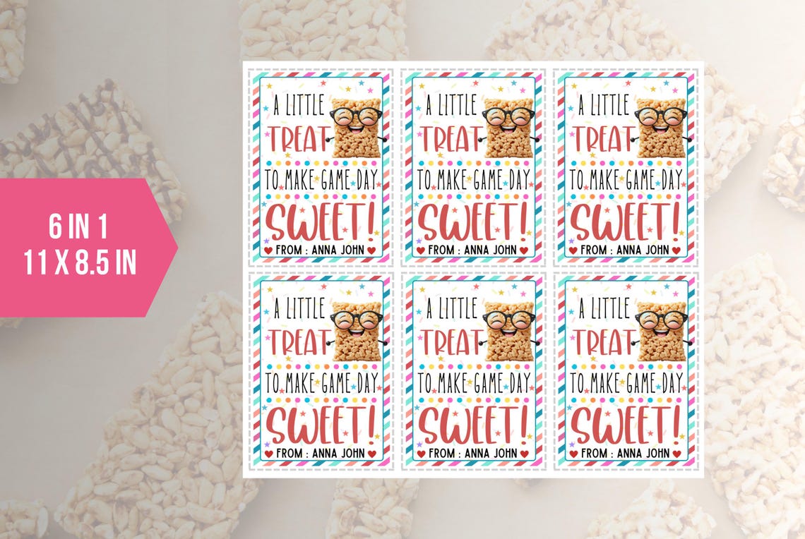 EDITABLE Crispy Rice Treat Tag, A Little Treat to Make Game Day Sweet ...