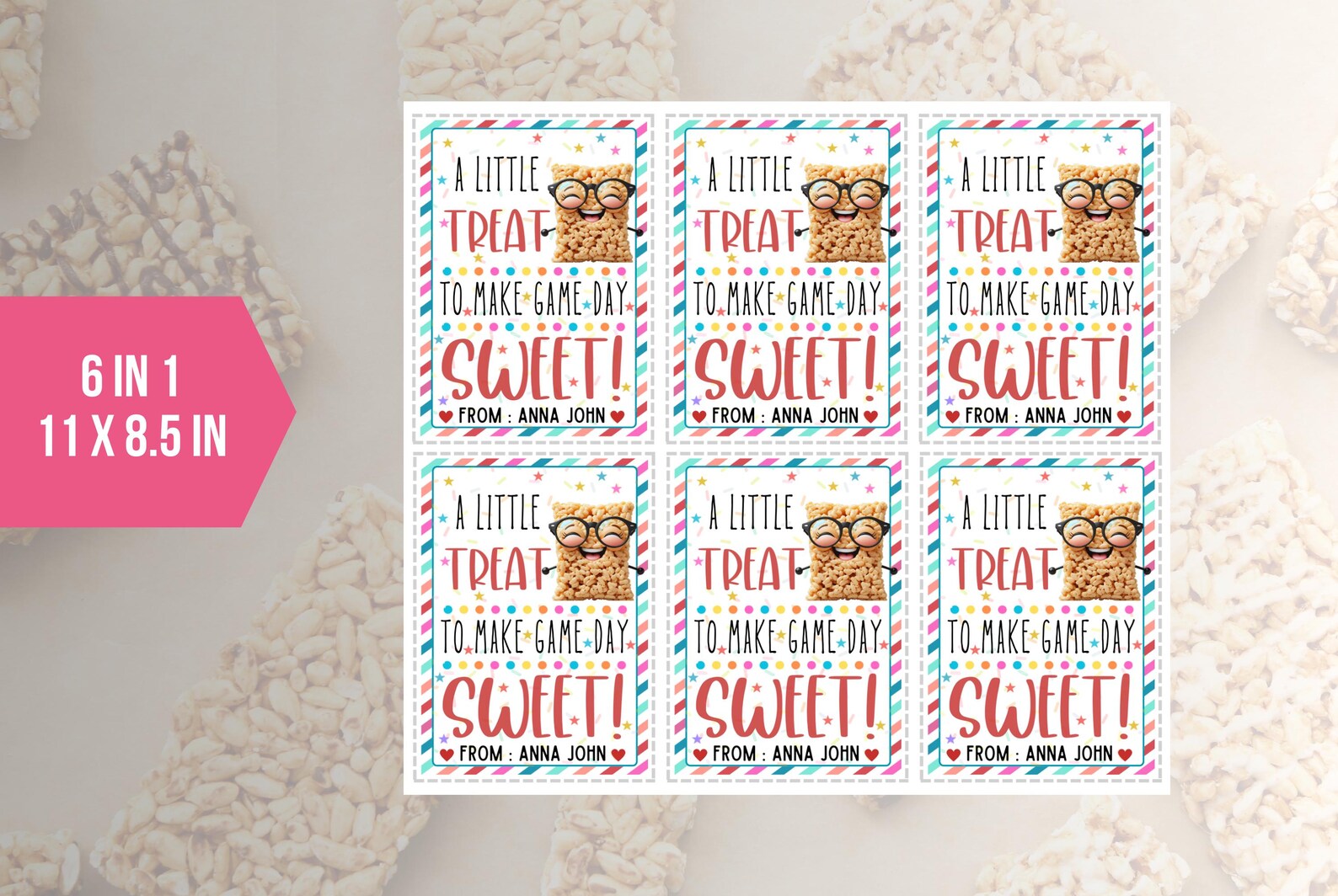 EDITABLE Crispy Rice Treat Tag, A Little Treat to Make Game Day Sweet ...