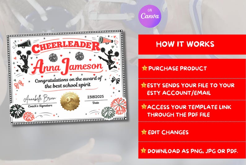 EDITABLE Cheerleader Certificate, Cheer Certificates Sports Award ...