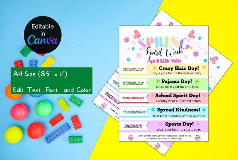 Spring Spirit Week Editable Itinerary Schedule | Printable DIY Spirit ...