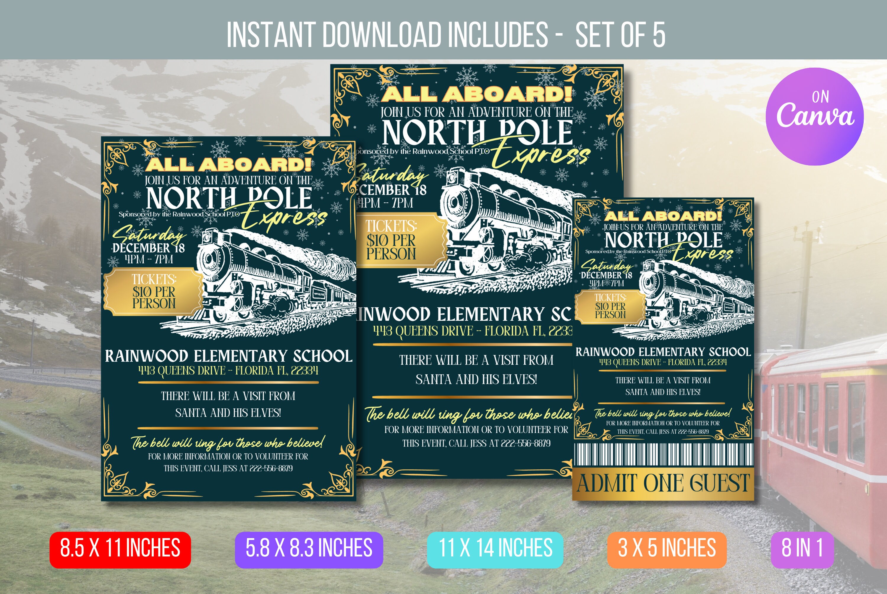 EDITABLE Northpole Express Train Flyer With Ticket Santa - Etsy
