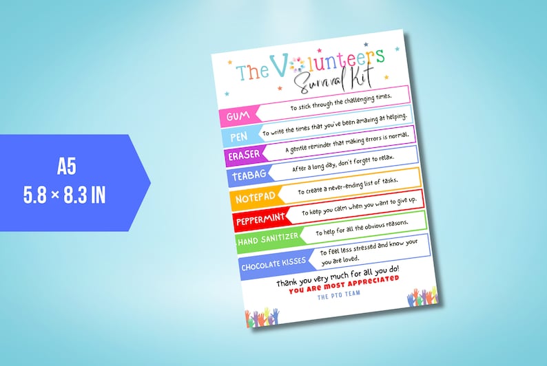 EDITABLE Volunteer Survival Kit Template, Volunteer Thank You Gift ...