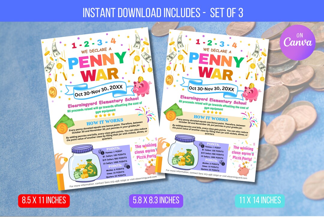 EDITABLE Penny War Fundraiser Flyer, Printable School Fundraiser Event ...