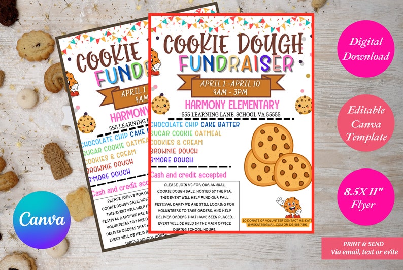 Cookie Dough Fundraiser Flyer School PTA PTO Fundraising - Etsy