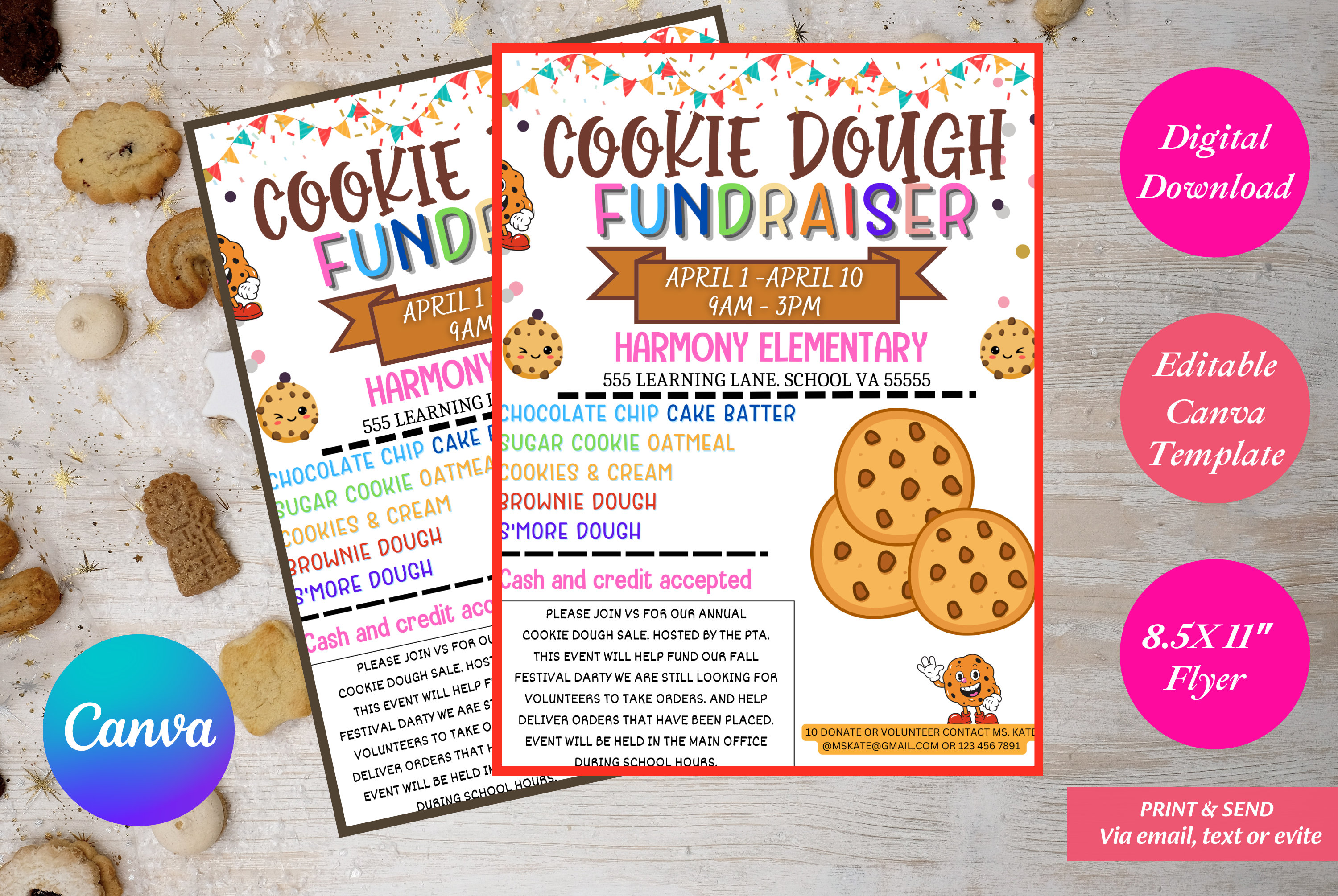 Cookie Dough Fundraiser Flyer, School PTA PTO Fundraising, Church ...