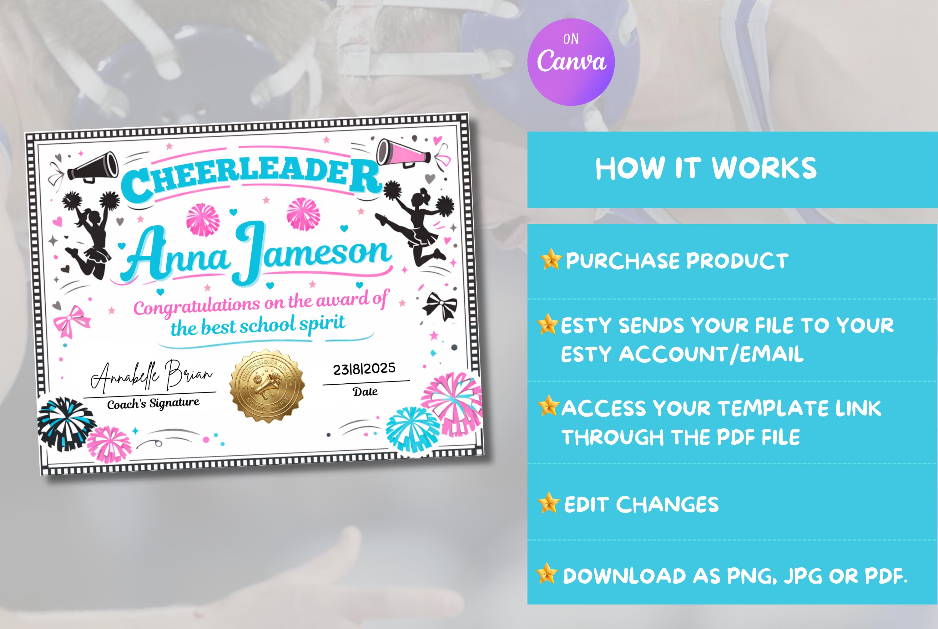 EDITABLE Cheerleader Certificate, Cheer Certificates Sports Award ...