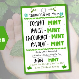 EDITABLE Thank You Mint Tags, Thank You for Your Commitment Gift ...