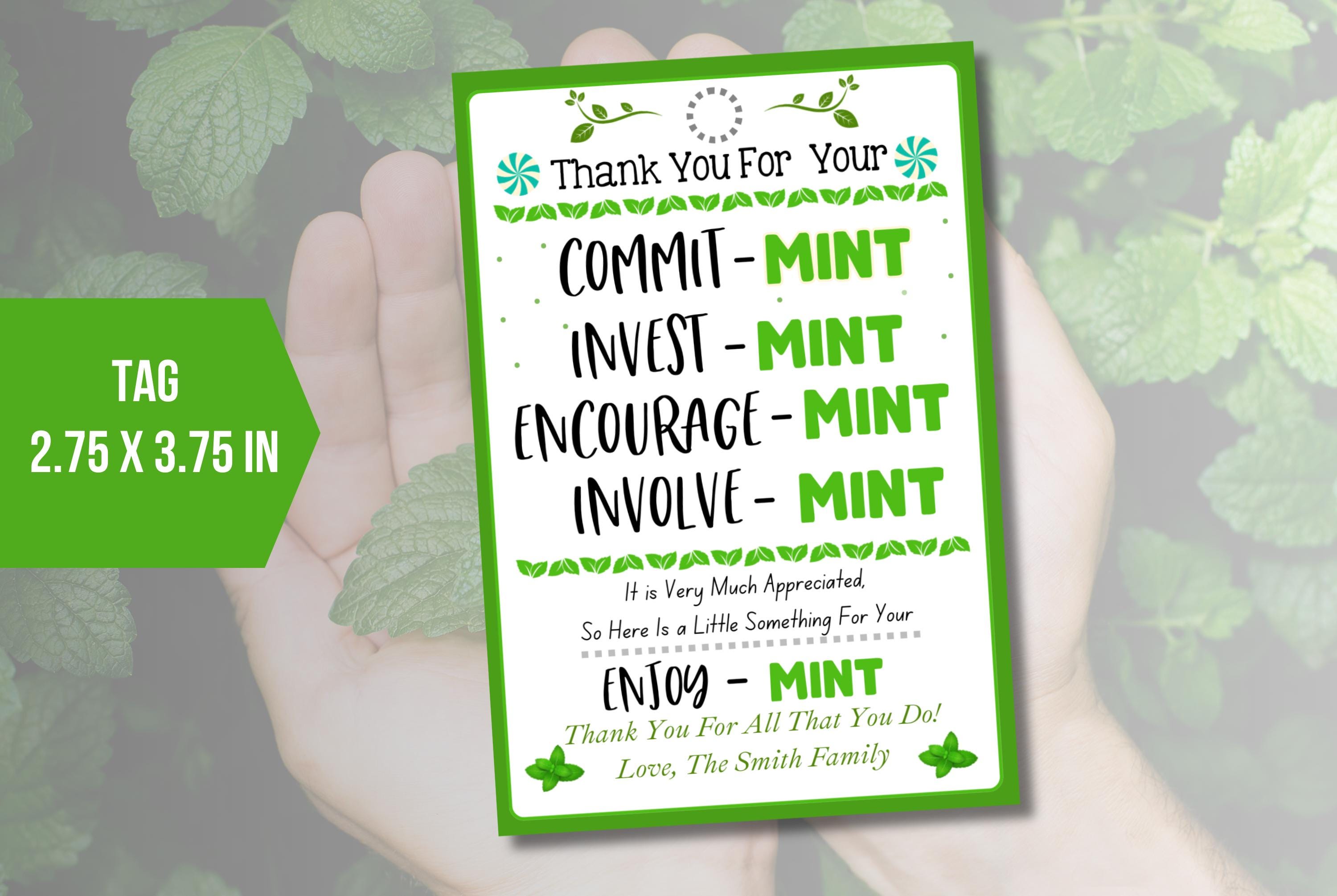 EDITABLE Thank You Mint Tags, Thank You for Your Commitment Gift ...
