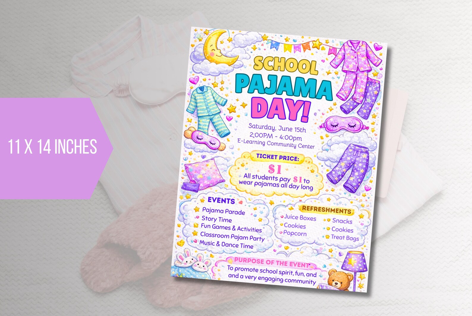 EDITABLE School Pajama Day Flyer, School Spirit Party, School ...