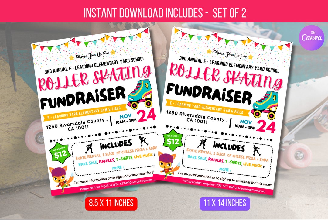 EDITABLE Roller Skate Fundraiser, Family Skate Night, School Dance ...