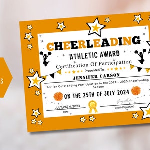 EDITABLE Cheerleader Certificate, Cheer Certificates Sports Award ...