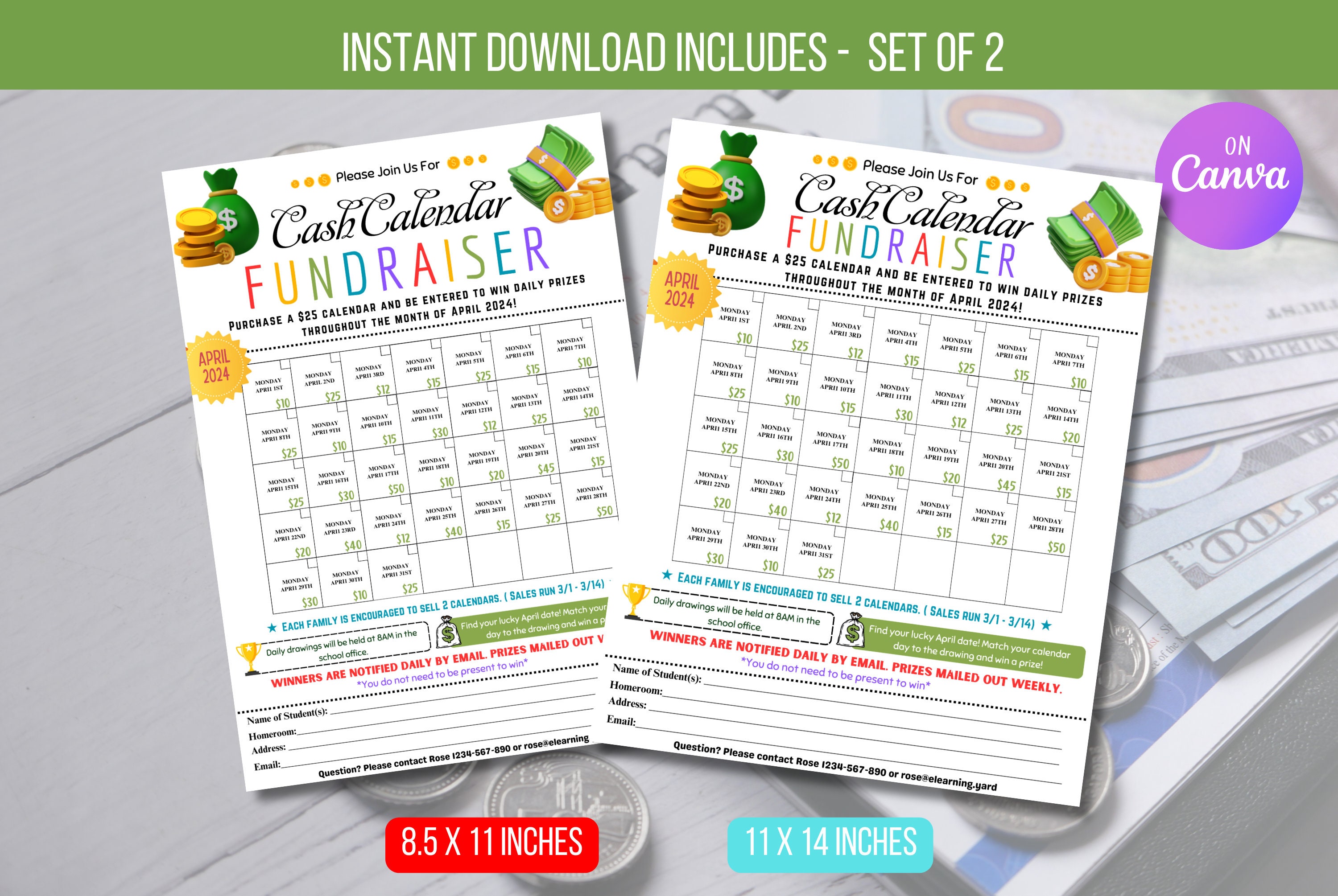 EDITABLE Cash Calendar Fundraiser Flyer Template, School Non-profit ...