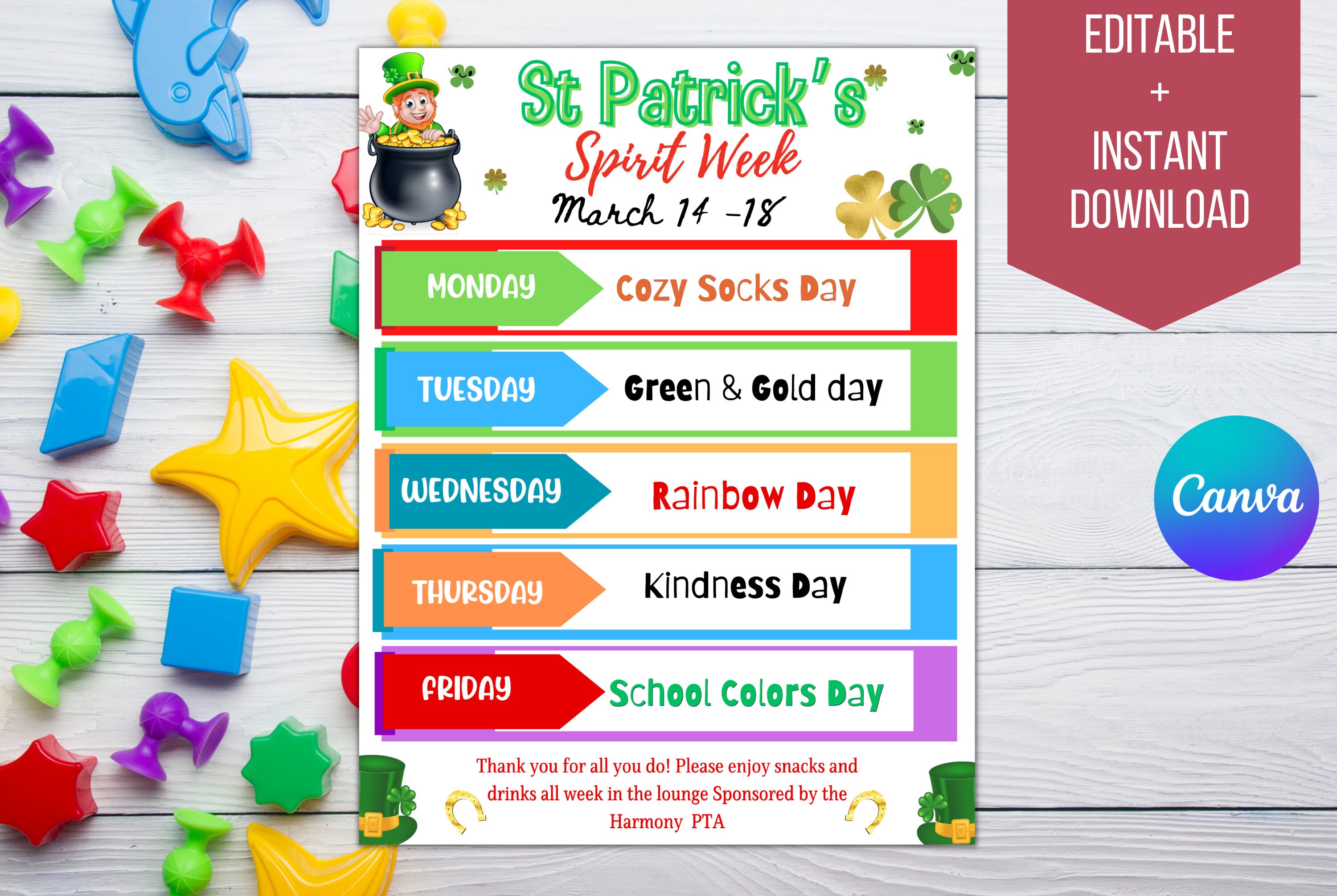 St. Patrick's Day School Spirit Week Itinerary Schedule, Daily Weekly ...