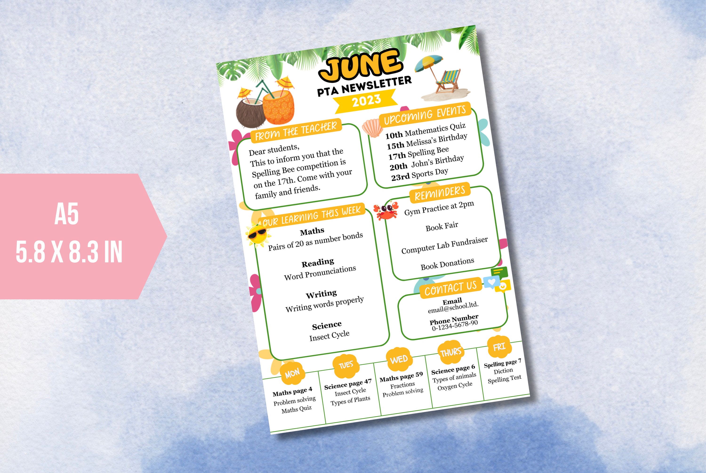 EDITABLE June Newsletter Template Classroom Printable Handout - Etsy