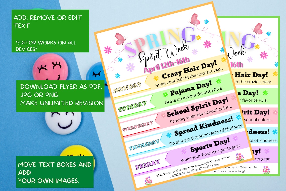 Spring Spirit Week Editable Itinerary Schedule Printable DIY - Etsy