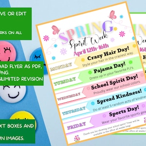 Spring Spirit Week Editable Itinerary Schedule | Printable DIY Spirit ...