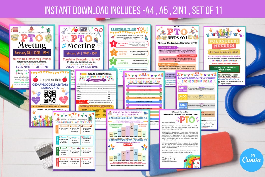 EDITABLE PTO Flyer Bundle, Printable School PTO Information Forms ...