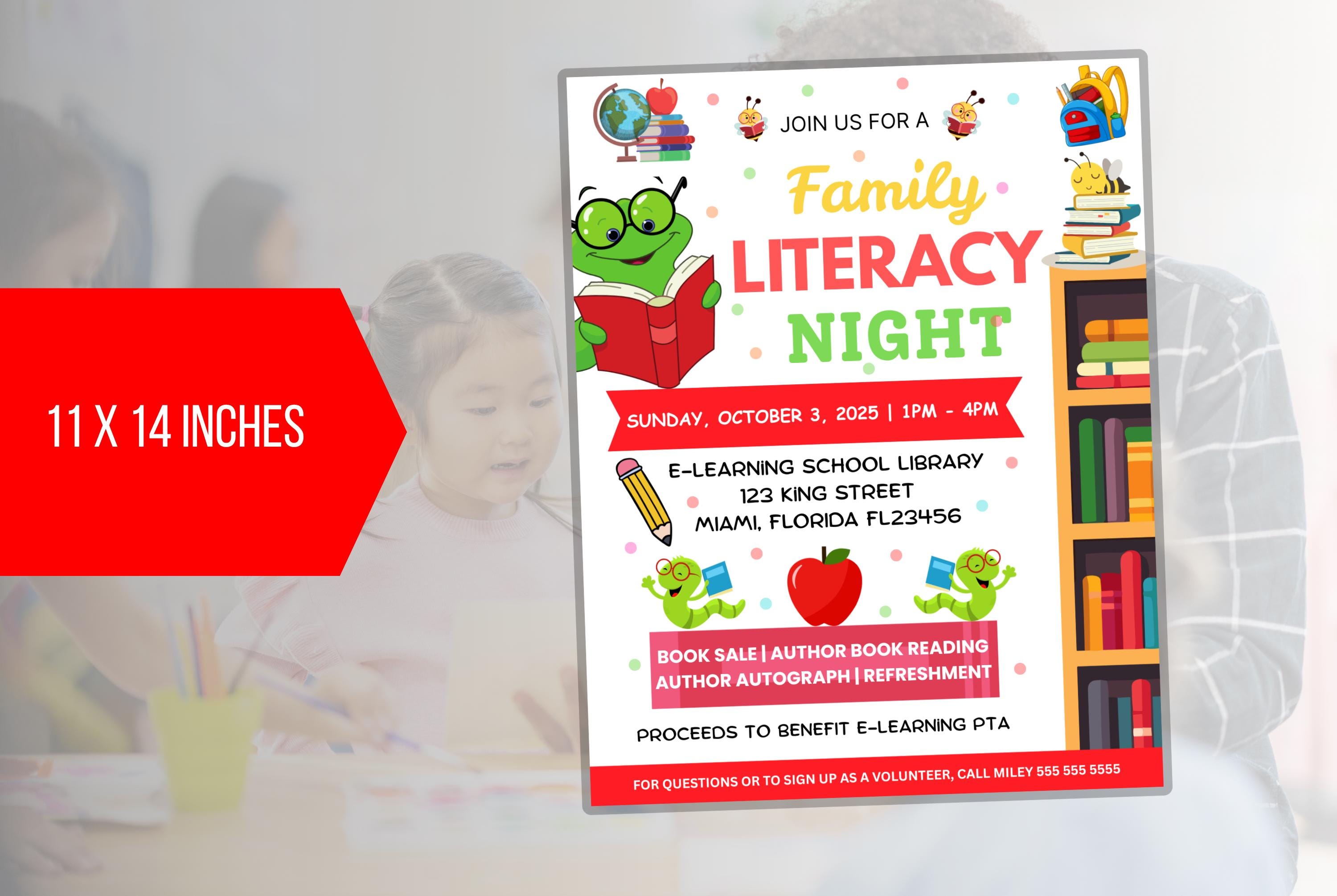 EDITABLE Family Literacy Night Flyer, PTO PTA Reading Book Sale School ...