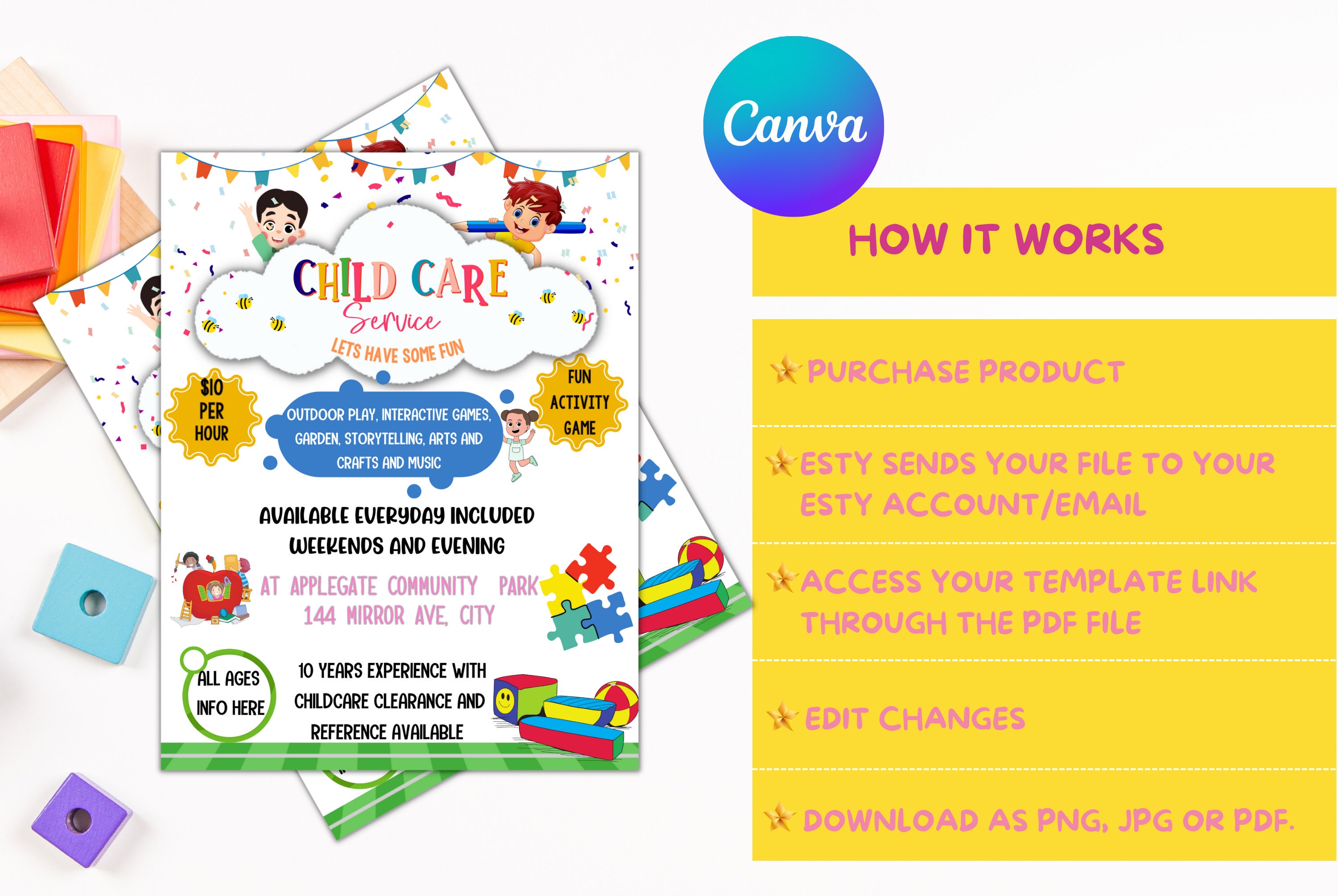 Child Care Flyer Template Baby Sitting Playtime Theme - Etsy
