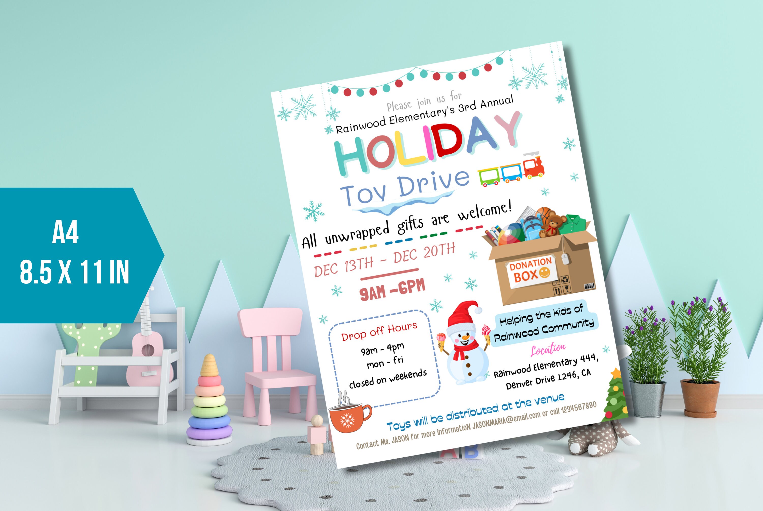 EDITABLE Holiday Toy Drive Flyer, Printable Toy Drive Invitation, Pto ...