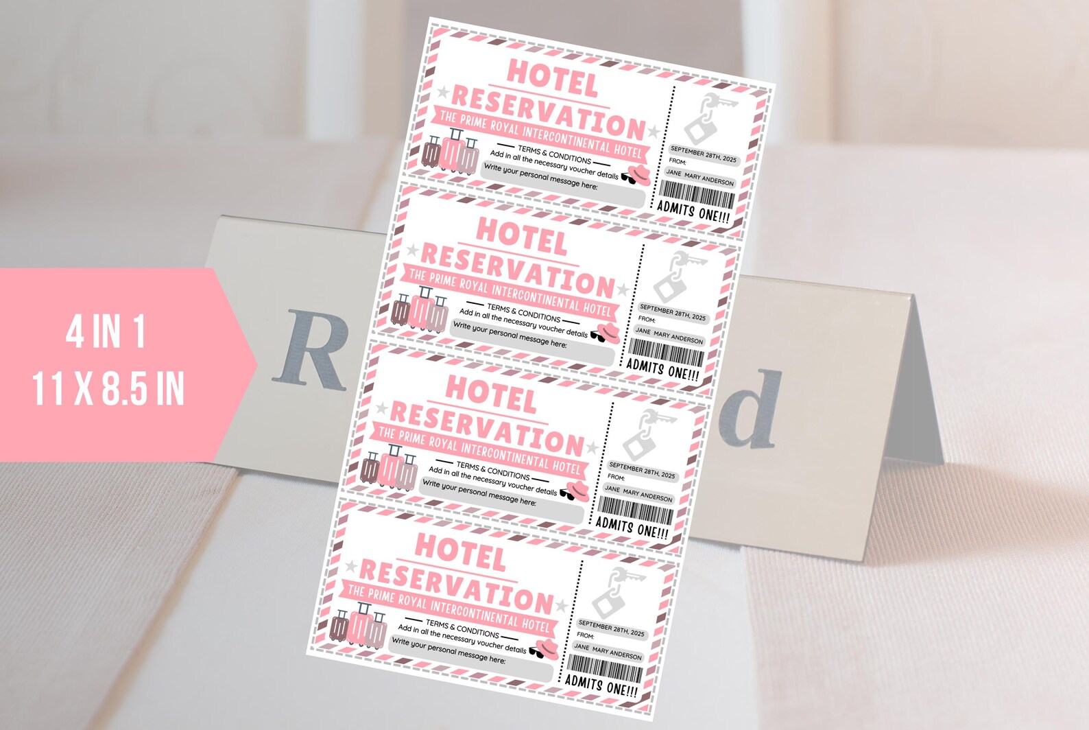 EDIATBLE Hotel Reservation Gift Voucher, Pink Hotel Stay Ticket ...