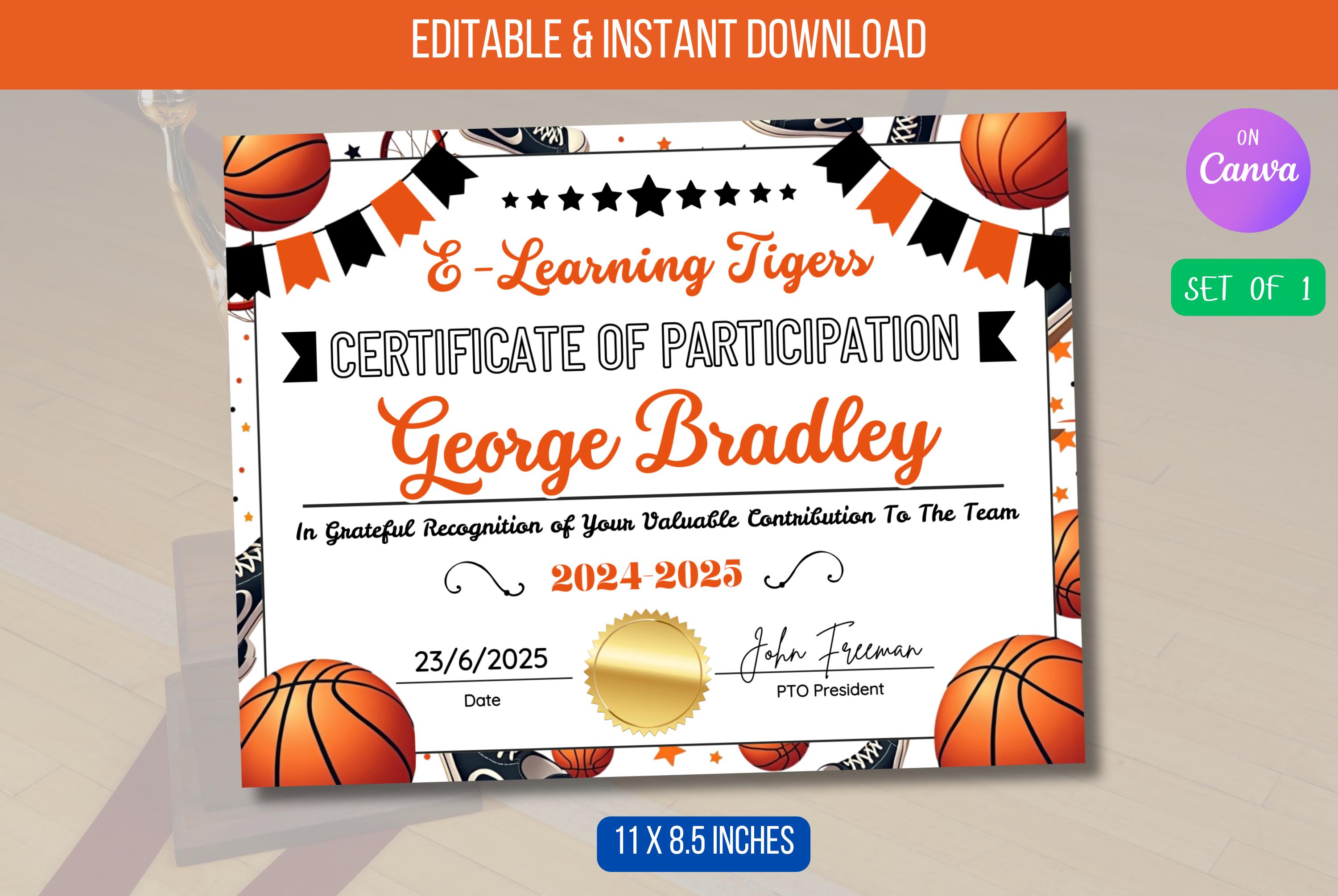 EDITABLE Basketball Certificate, Basketball Certificates Sports Award ...