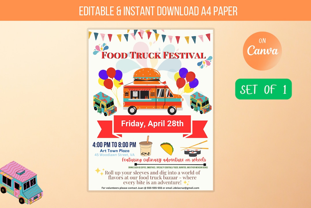 Editable Food Truck Festival Flyer Template, School Fundraiser ...