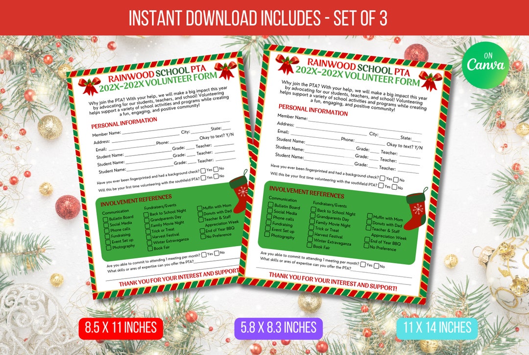 EDITABLE PTA PTO Volunteer Form, Pto/pta Parent Volunteer Sign up Form ...