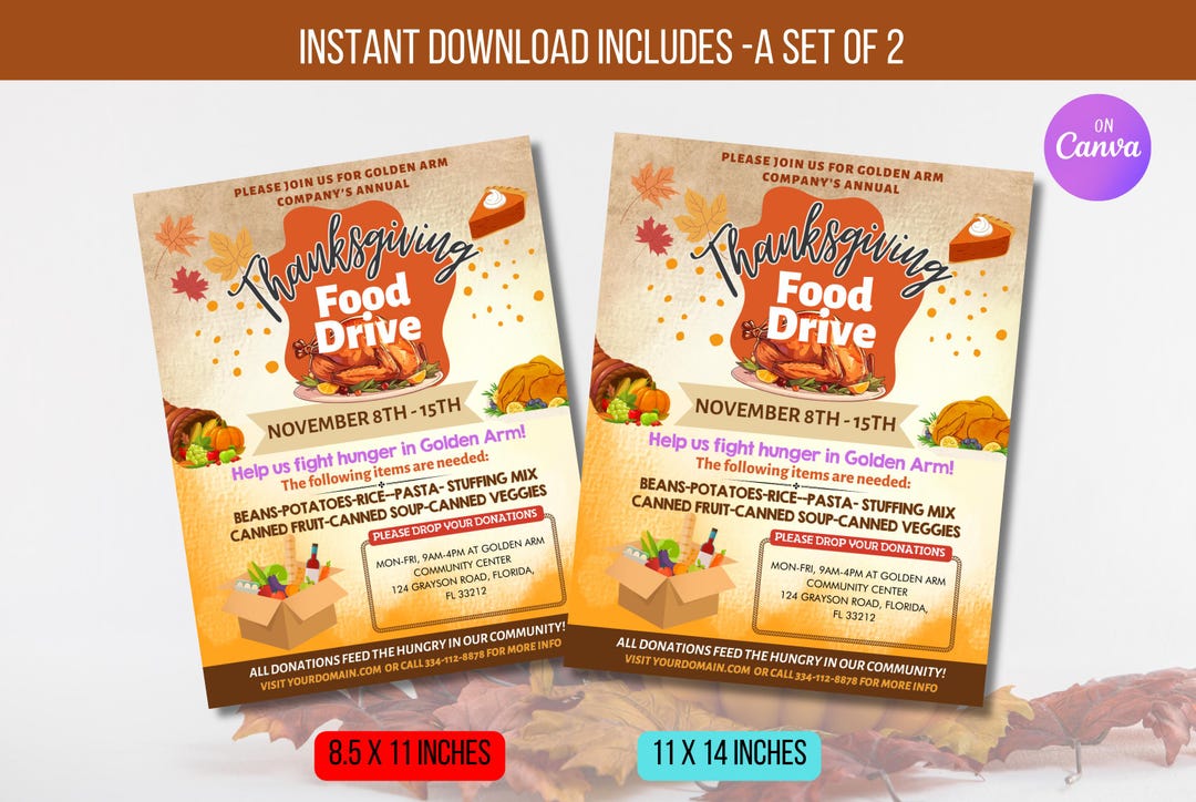 EDITABLE Fall Thanksgiving Food Drive Flyer, Fall Food Drive Flyer ...