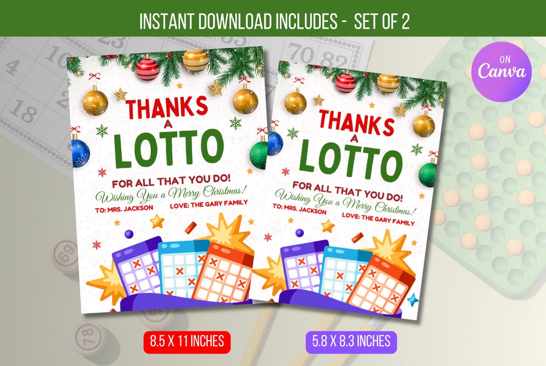 EDITABLE Christmas Lottery Gift Card Holder, Thanks a Lotto, Work ...