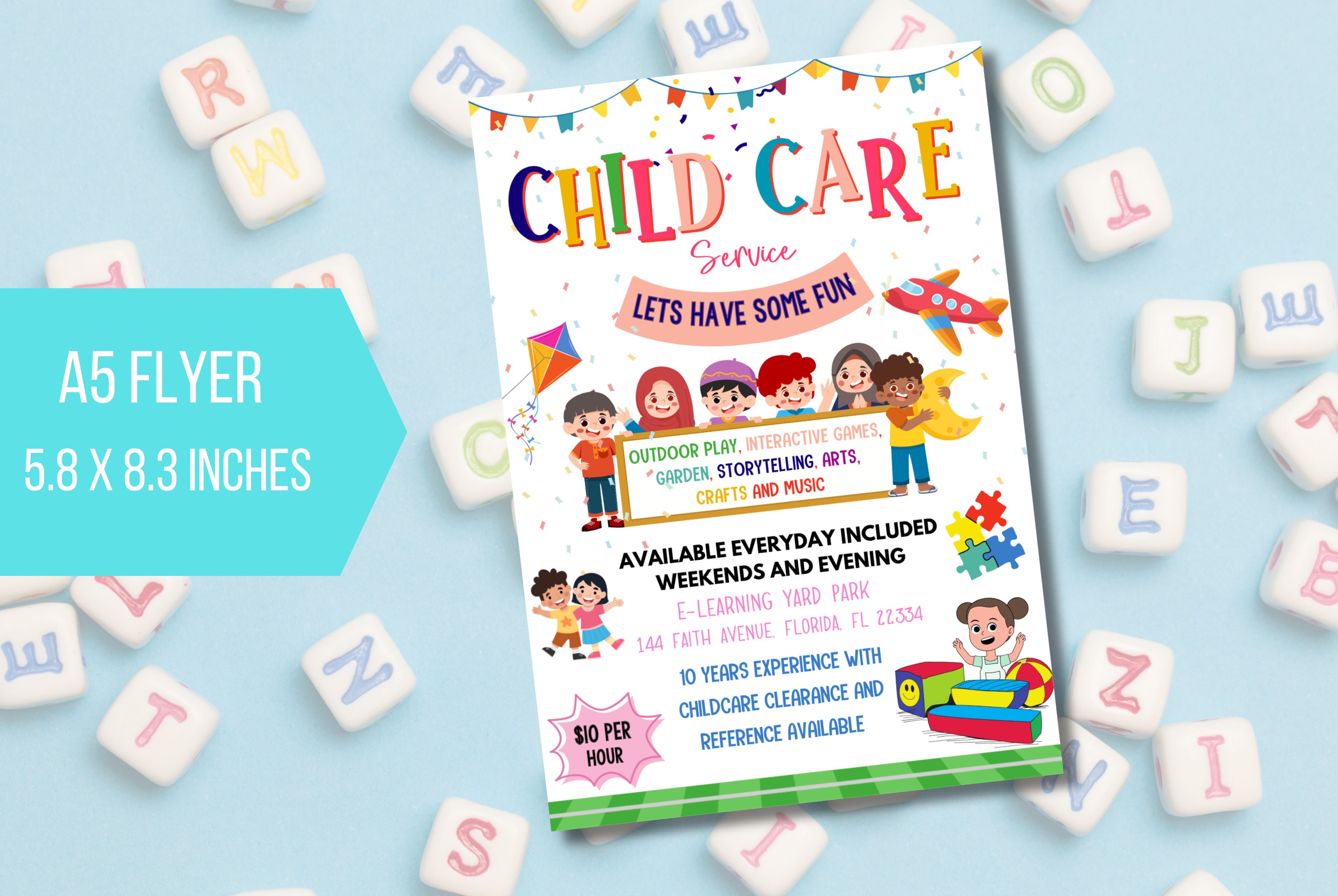 EDITABLE Child Care Flyer Template, Baby Sitting, Playtime Theme ...
