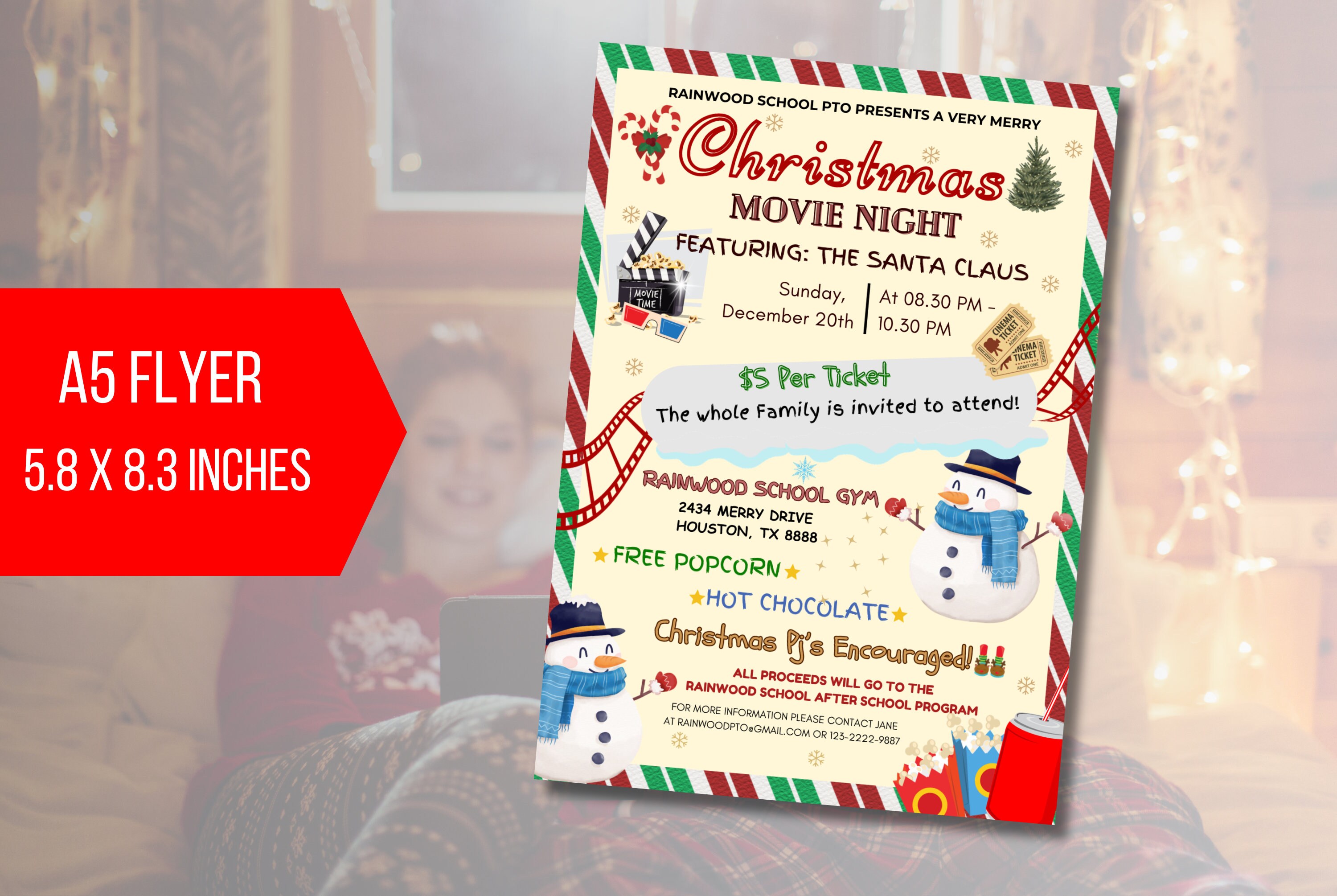 EDITABLE Christmas Movie Night Flyer School Church Fundraiser - Etsy