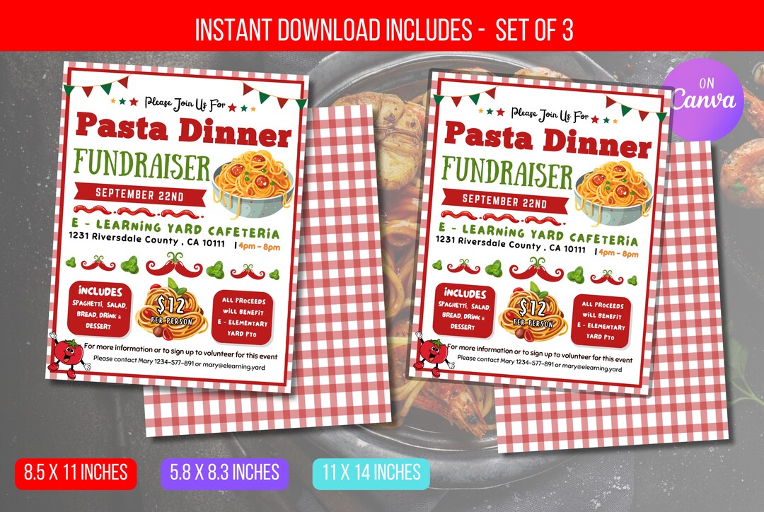 EDITABLE Pasta Dinner Fundraiser Flyer Pasta Dinner Invite, Benefit ...