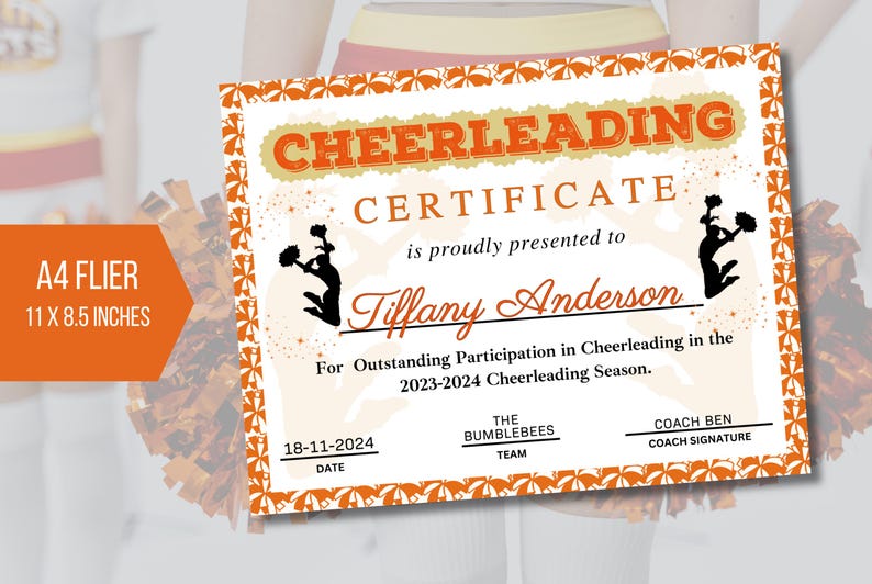 EDITABLE Cheerleader Certificate, Cheer Certificates Sports Award ...